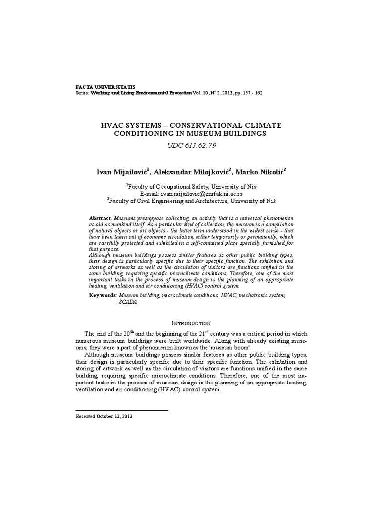Hvac Systems - Conservational Climate Conditioning in Museum Buildings ...