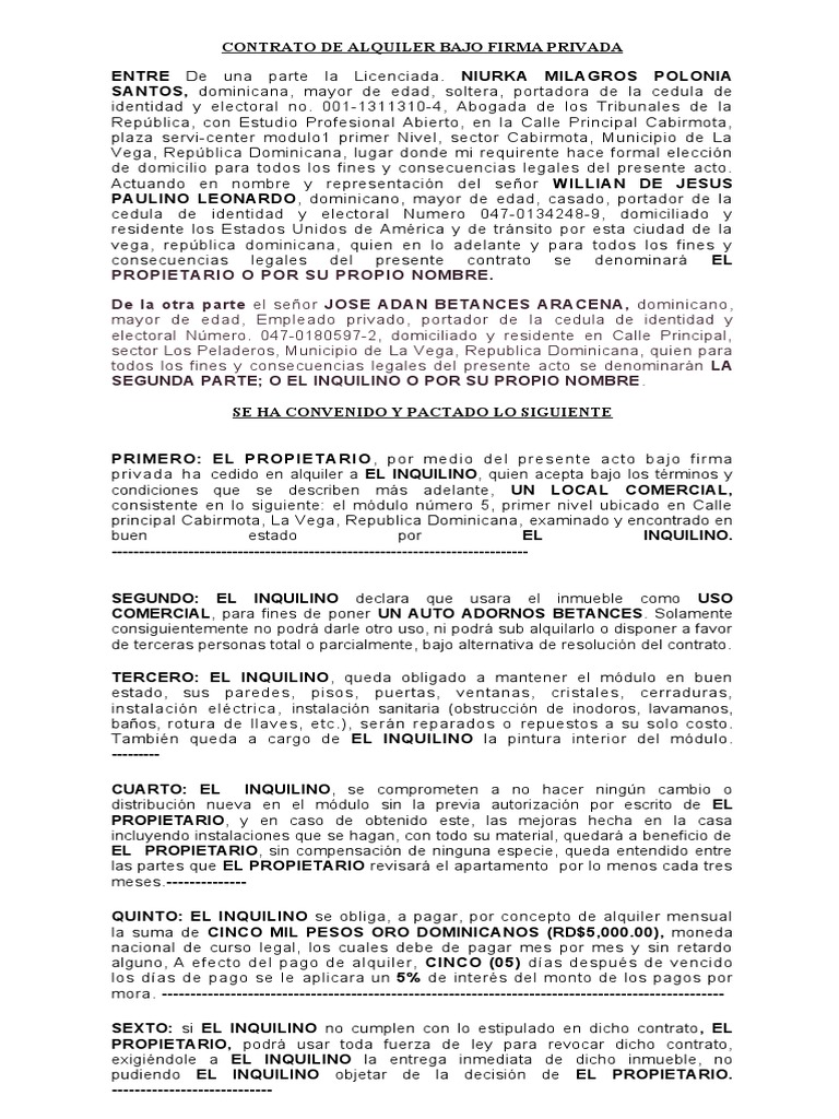 Contrato Alquiler Jose Betances | PDF | República Dominicana | Gobierno