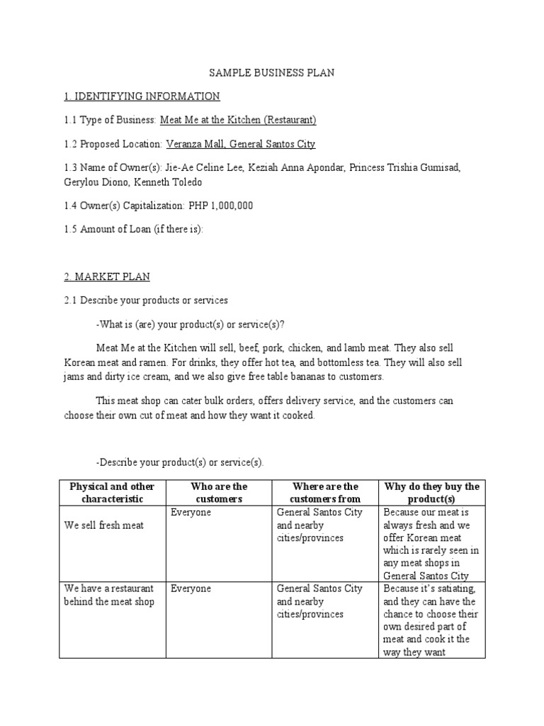 Sample Business Plan | PDF | Beef | Meat