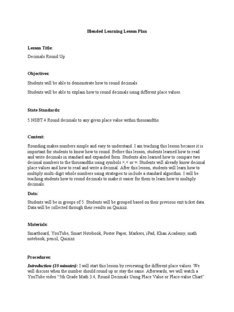Rounding Decimals: Blended Learning Plan | PDF | Lesson Plan ...