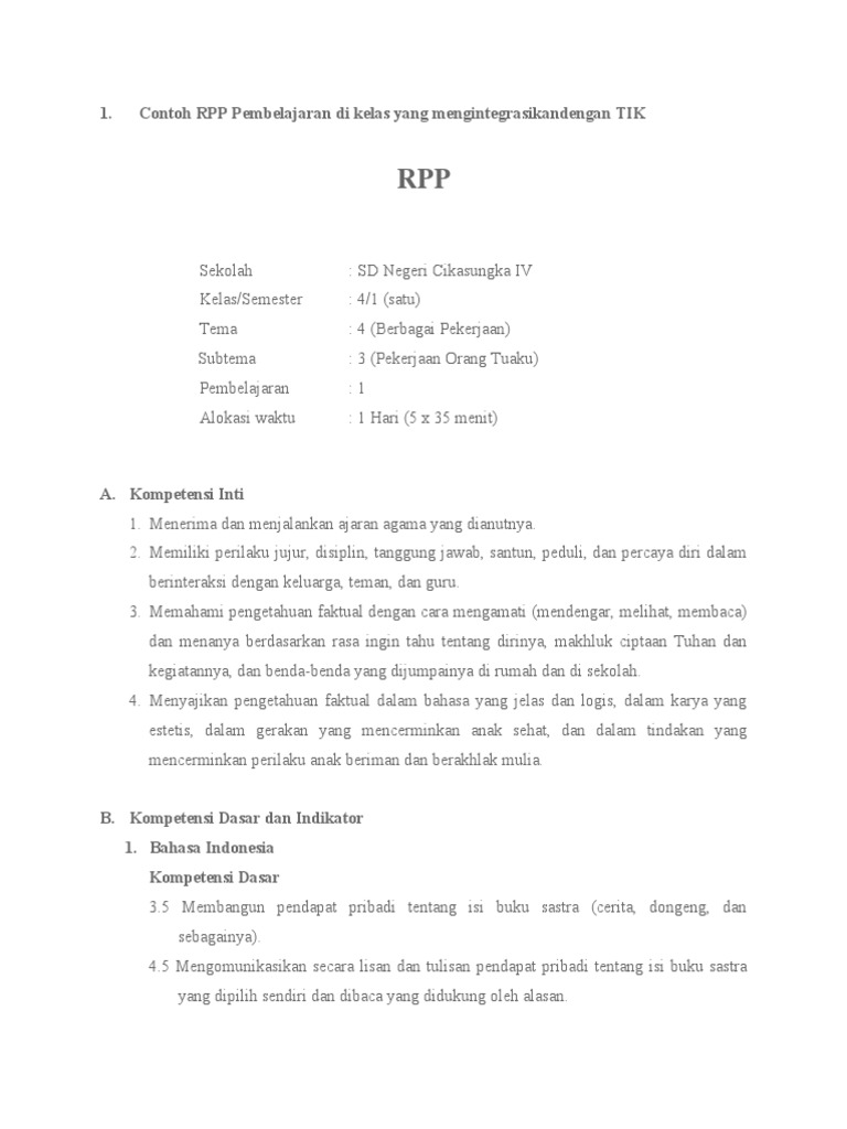 Contoh RPP Berbasis TIK | PDF