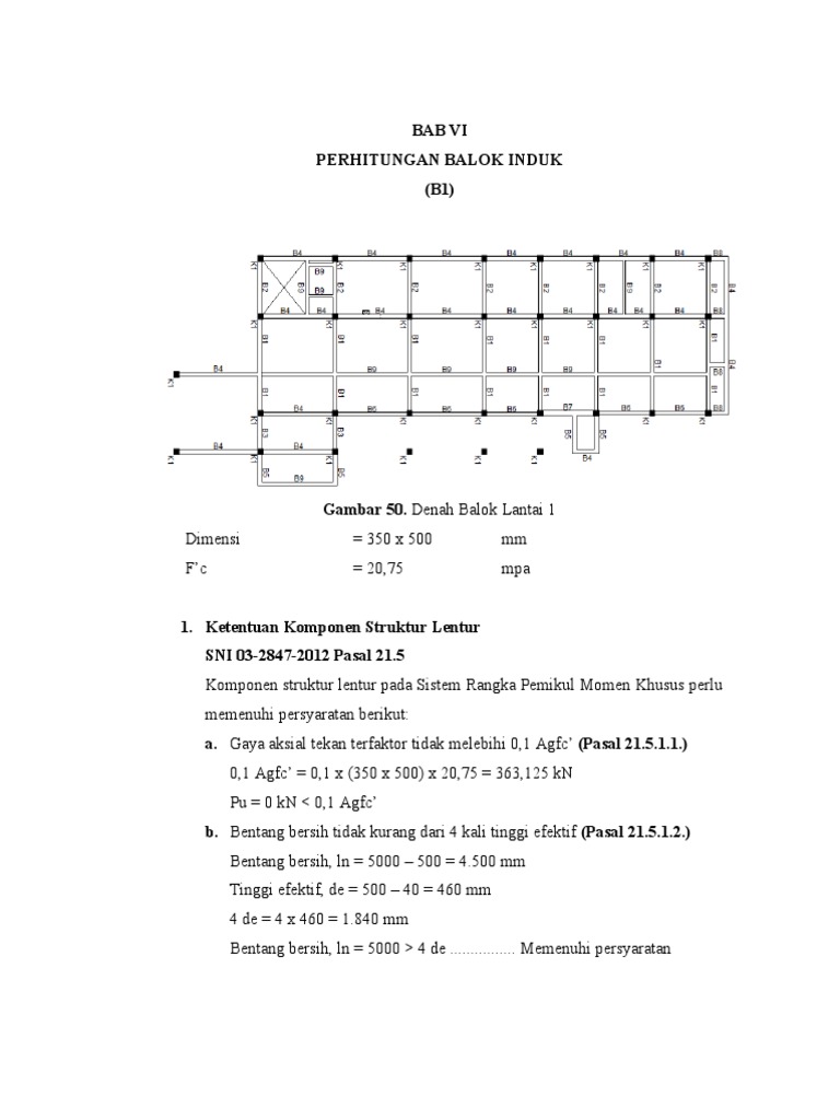 Perhitungan Balok Induk SNI 03-2847-2012 | PDF