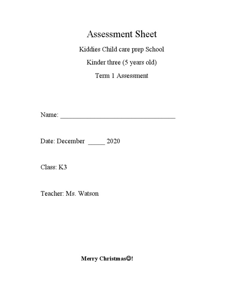 K3 Term 1 Assessment Sheet | PDF | Language Arts & Discipline