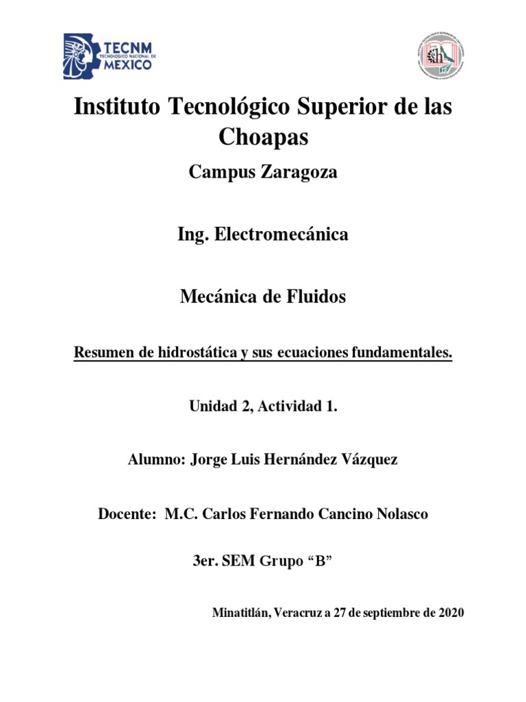 Mecanica de Fluidos U2 A1 | PDF | Líquidos | Fuerza