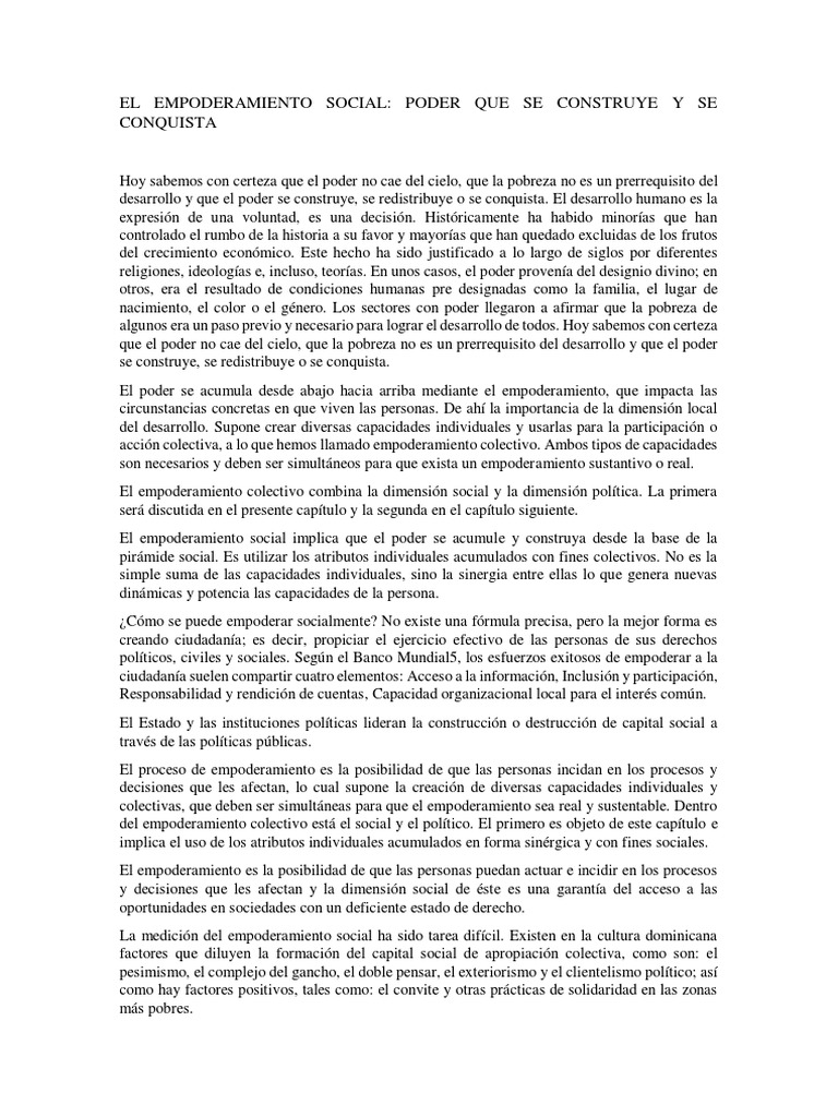 El Empoderamiento Social | PDF | Empoderamiento | Pobreza