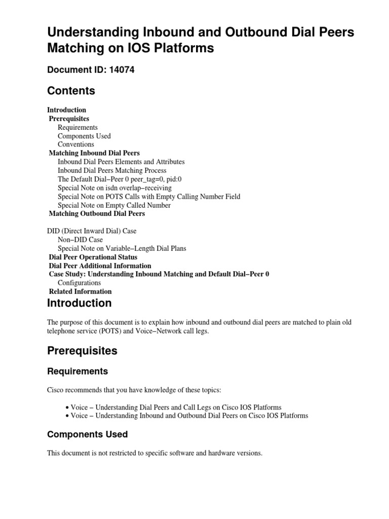 Understanding Inbound and Outbound Dial Peers Matching On IOS Platforms PDF | PDF | Router ...