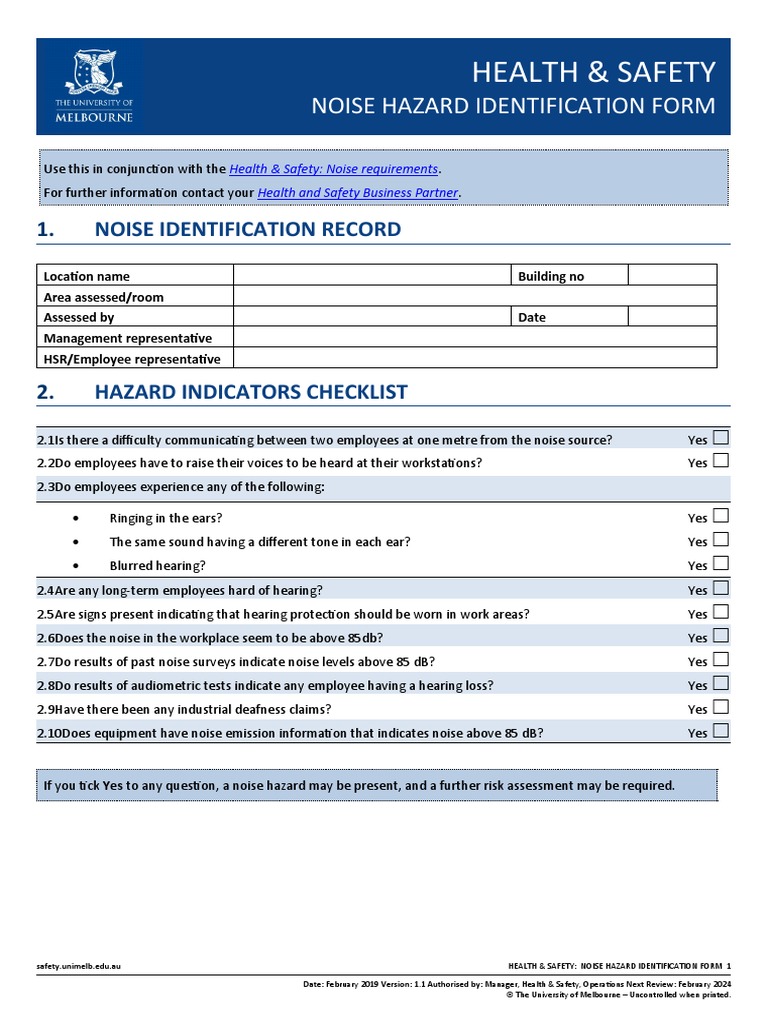 Health & Safety: Noise Hazard Identification Form | PDF | Hearing Loss ...