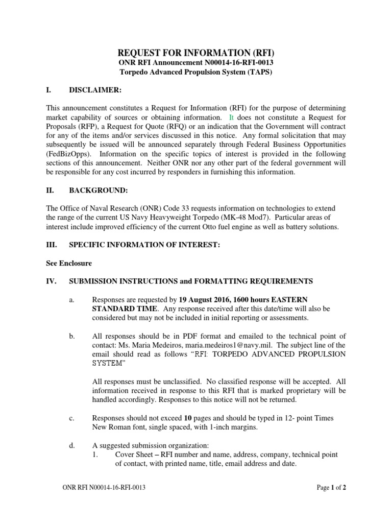 Request For Information (Rfi) | PDF | Horsepower | Electric Motor
