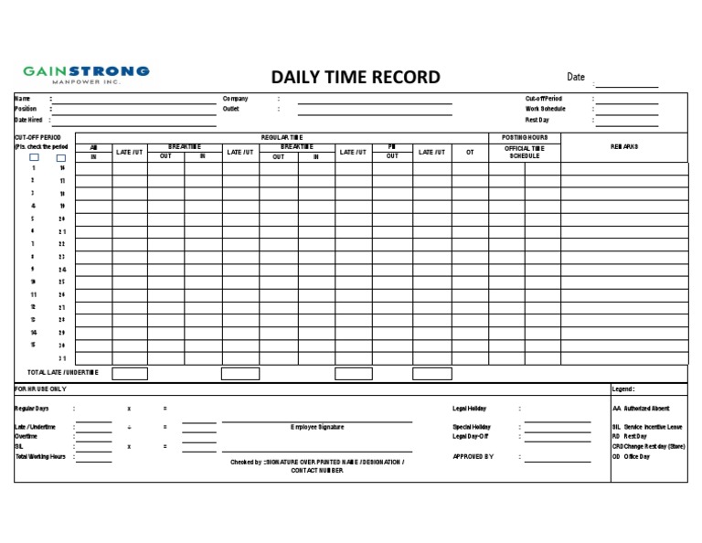 DTR Form | PDF | Working Time | Employee Relations