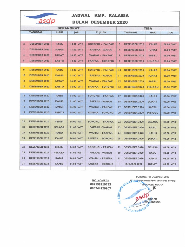 Revisi Jadwal KMP Kalabia Bulan Desember 2020 PDF | PDF