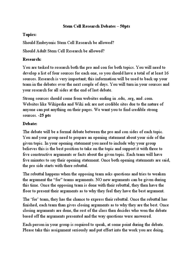 Stem Cell Research Debate Guide | PDF | Argument | Stem Cell