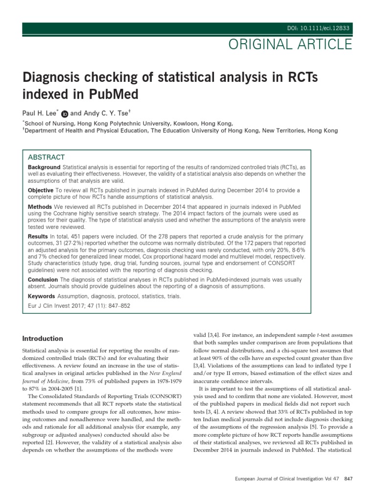 Diagnosis Checking of Statistical Analysis in Rcts Indexed in Pubmed | PDF | Randomized ...