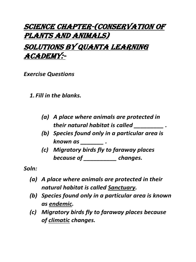 Science Chapter - (Conservation of Plants and Animals) Class 8 | PDF ...