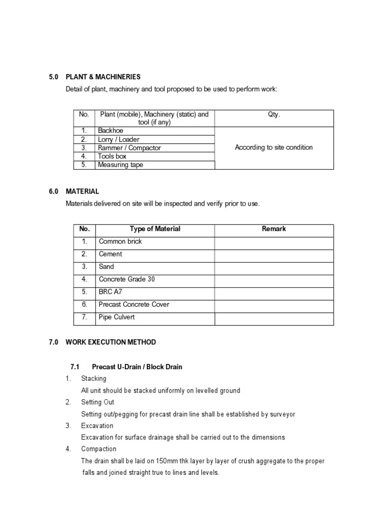 Method Statement for Drainage Works | PDF | Deep Foundation | Concrete