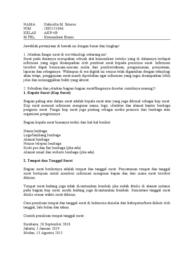 Tugas Komunikasi Bisnis (Surat) | PDF | Karier & Perkembangan | Bisnis