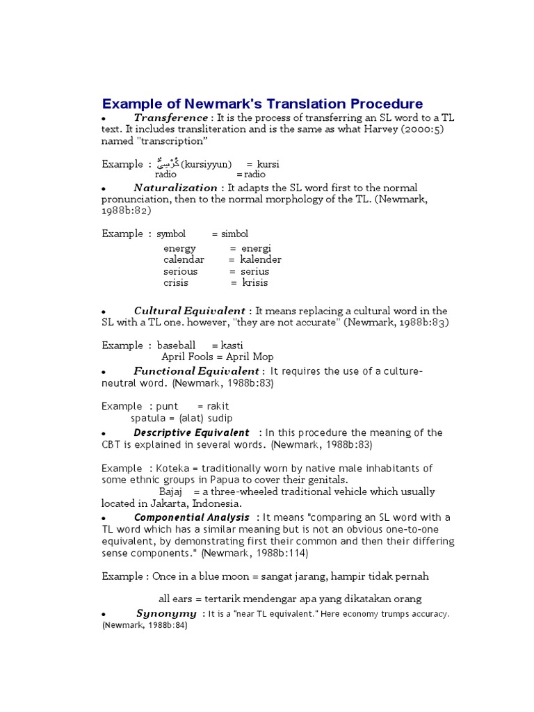 Example of Newmark's Translation Procedure: (Kursiyyun) Kursi | PDF ...