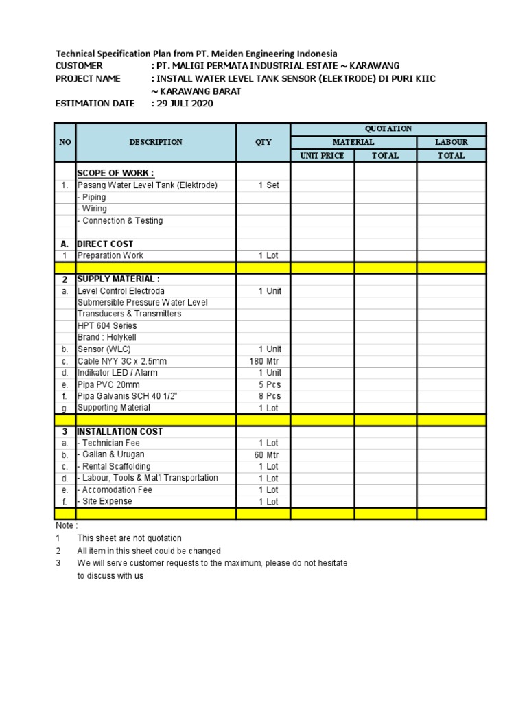 Draft Technical Plan - Water Level Tank Sensor (Electrode) & Y-D - PT ...