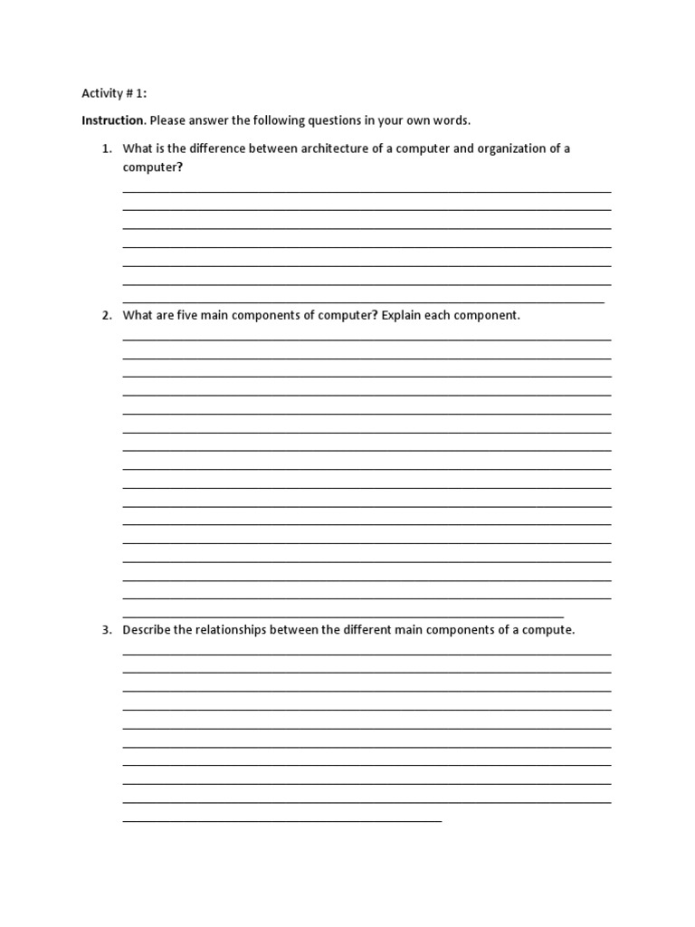 Instruction. Please Answer The Following Questions in Your Own Words ...