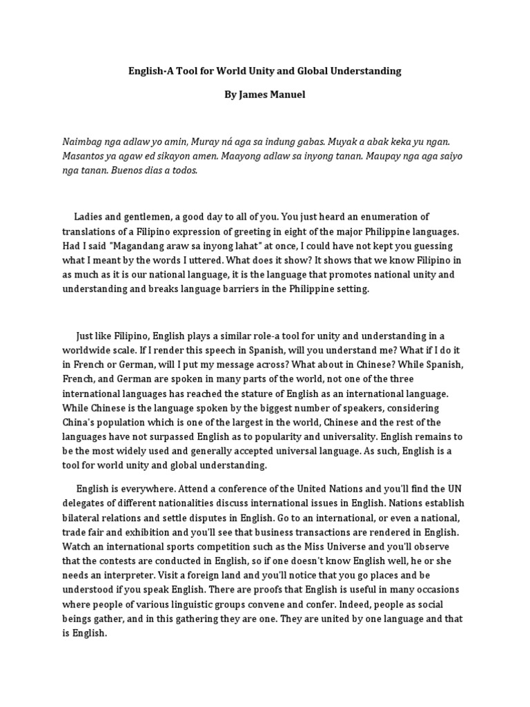 English A Tool For World Unity and Global Understanding | PDF | English ...