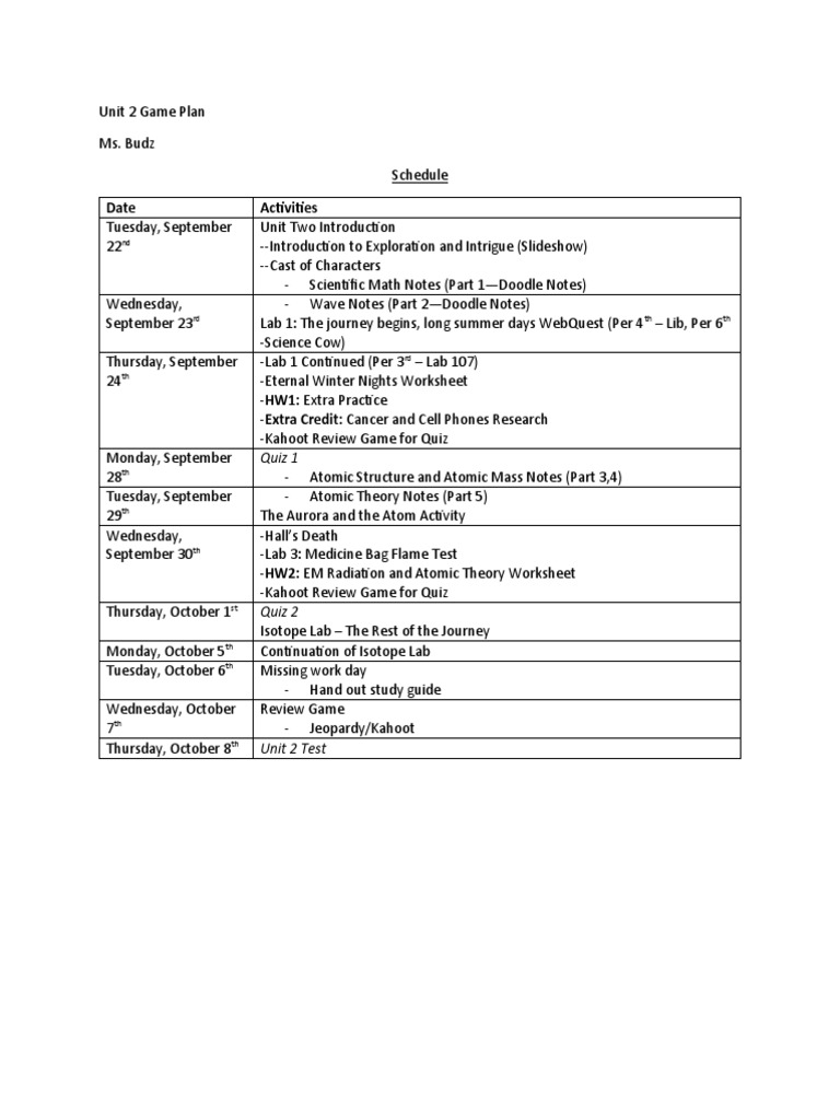 Unit 2 Game Plan | PDF