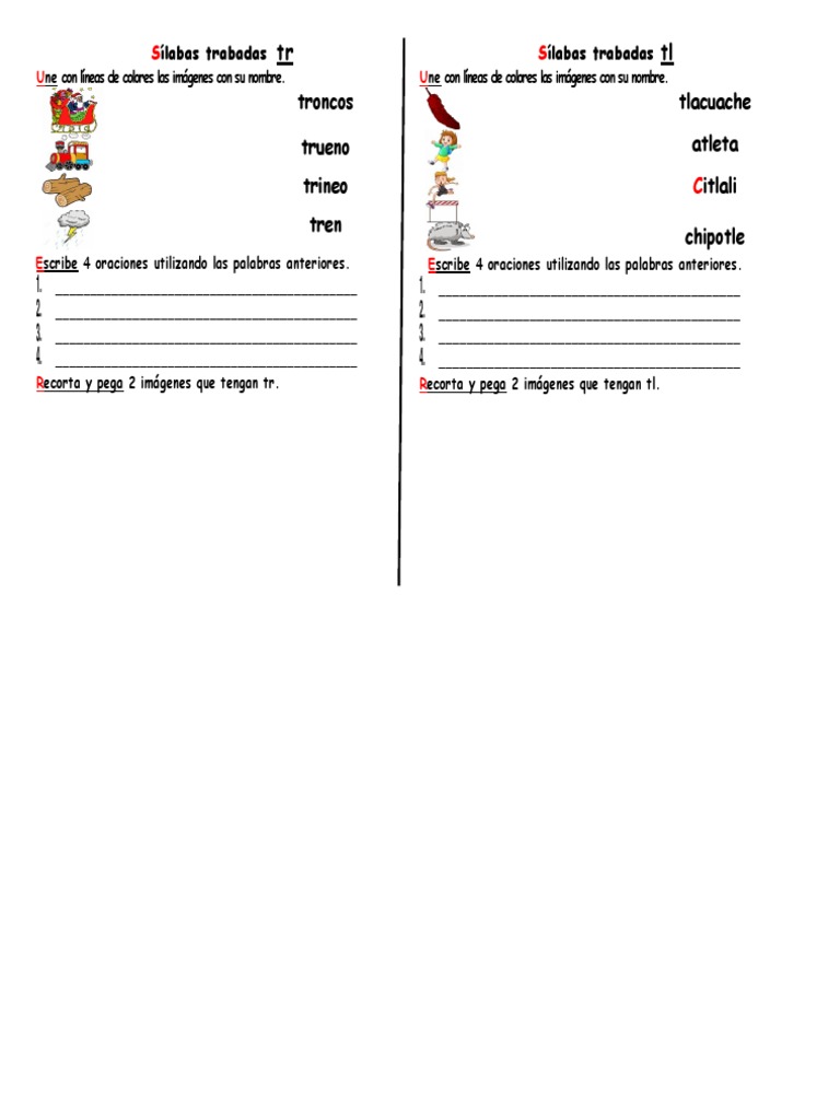 Silabas Trabadas TR y TL PDF | PDF