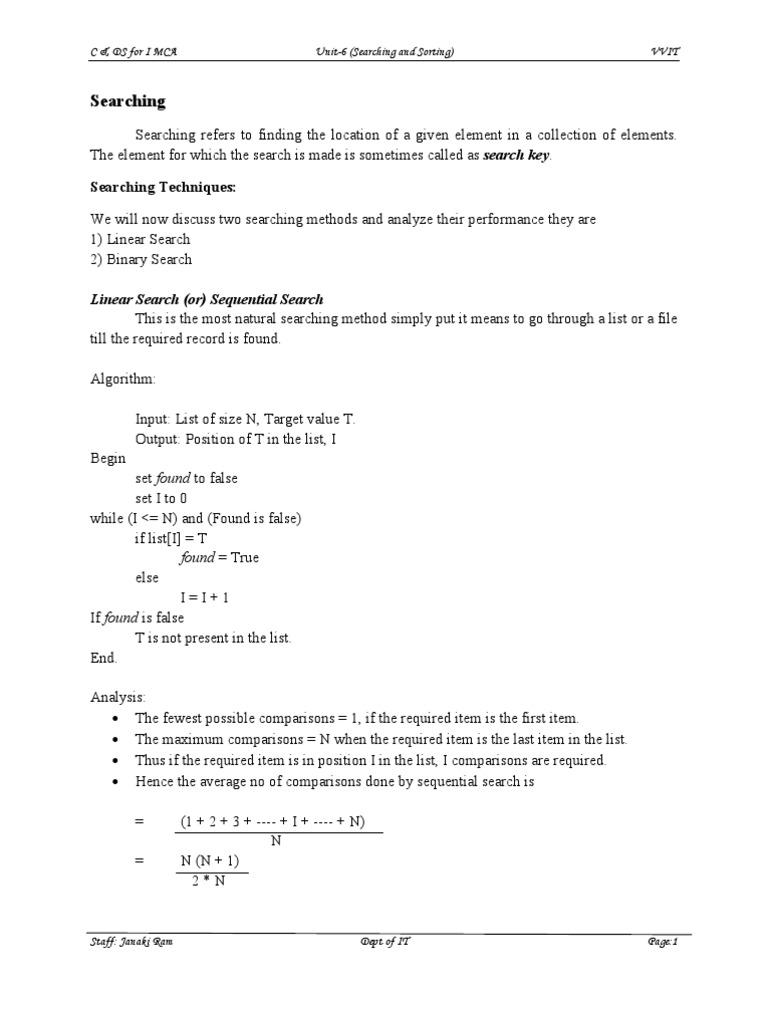 C&DS Unit-VI (Searching and Sorting) | PDF | Computer Programming ...