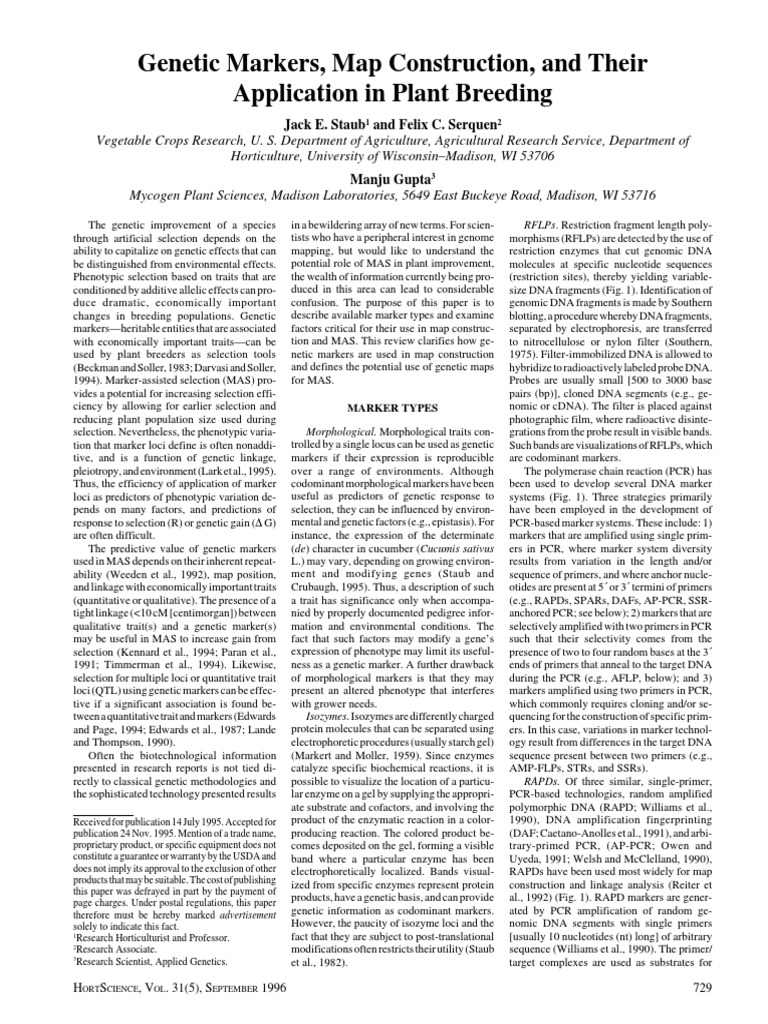 (23279834 - HortScience) Genetic Markers, Map Construction, and Their ...