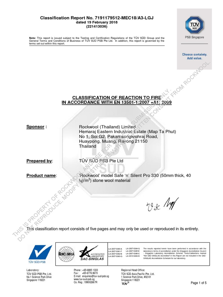 Safe N Silent Pro330 - RW-RAY - PSB - EN13501-1 - FIRE CLASSIFICATION ...