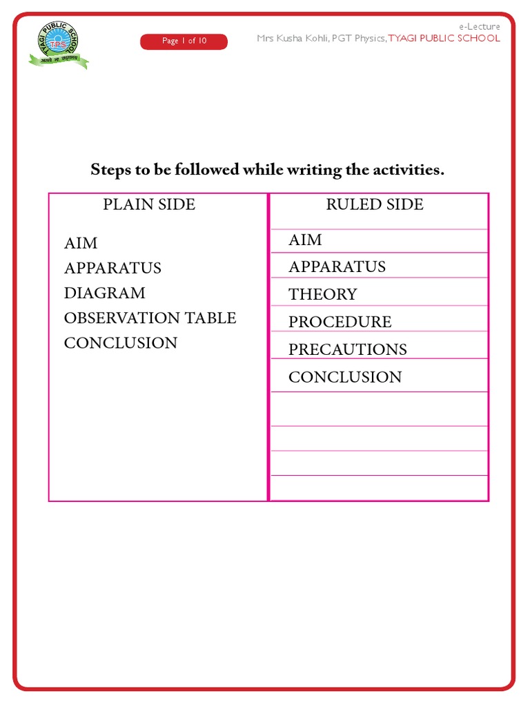 Steps To Be Followed While Writing The Activities | PDF