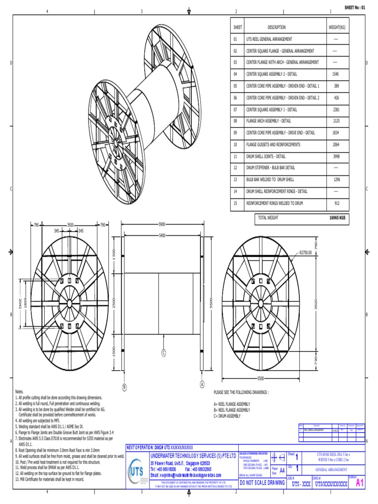 UTS Hose Reel General Arrangement | PDF | Welding | Construction