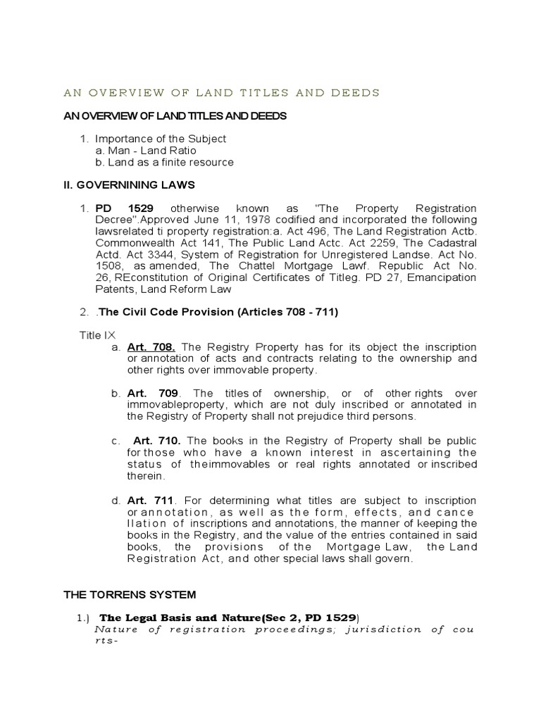 An Overview of Land Titles and Deeds | PDF | Foreclosure | Title (Property)