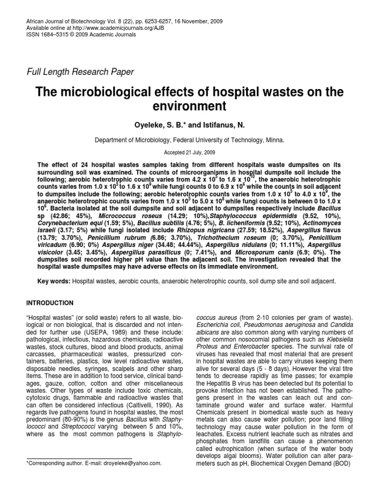 The Microbiological Effects of Hospital Wastes On The Environment | PDF ...