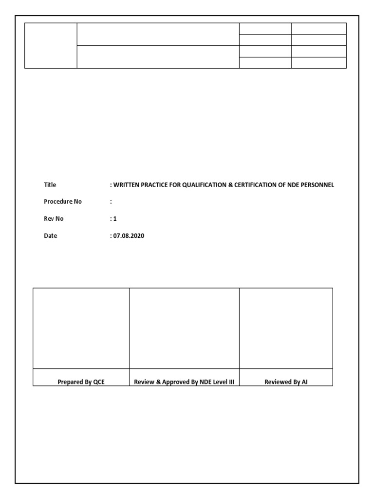 Written Practice Procedure | PDF | Nondestructive Testing | Test ...