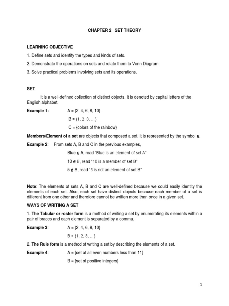 Chapter 2 SETS | PDF | Set (Mathematics) | Numbers