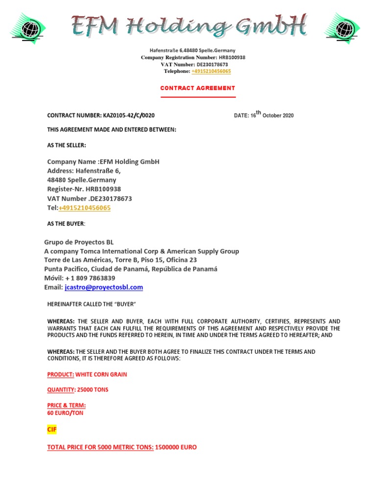 Contract Number Kaz010542c0020 | PDF | Shipping Service | Business