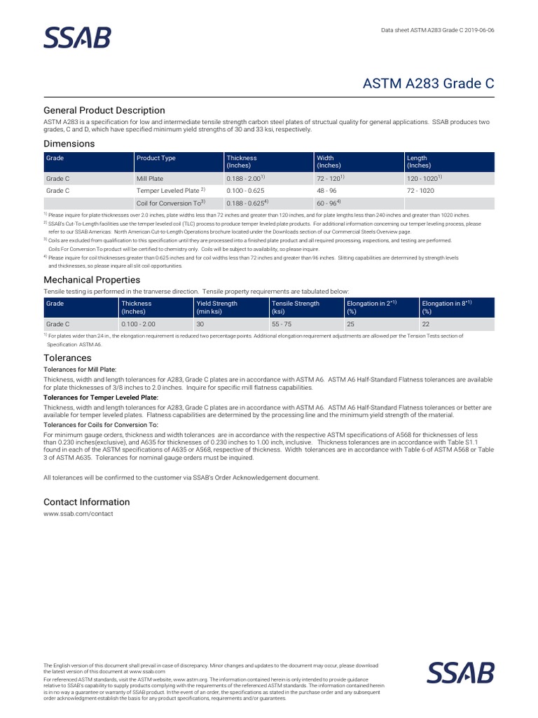 ASTM A283 Grade C: General Product Description | PDF | Specification (Technical Standard) | Steel