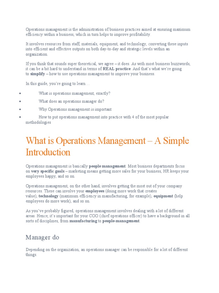 What Is Operations Management - A Simple: Manager Do | PDF | Business ...