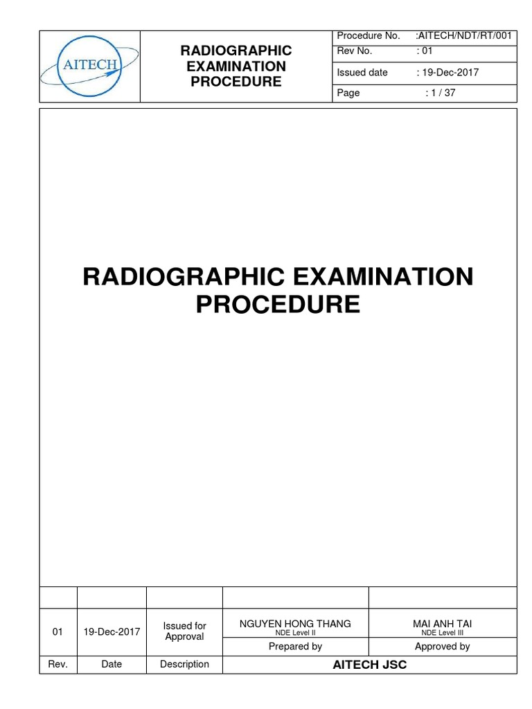AITECH NDT RT 001 Rev.01 | PDF | Nondestructive Testing | Radiography