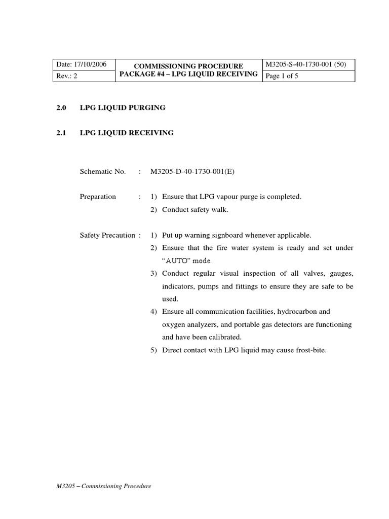 Commissioning Procedure - LPG Liquid Receiving | PDF | Visual Cortex ...