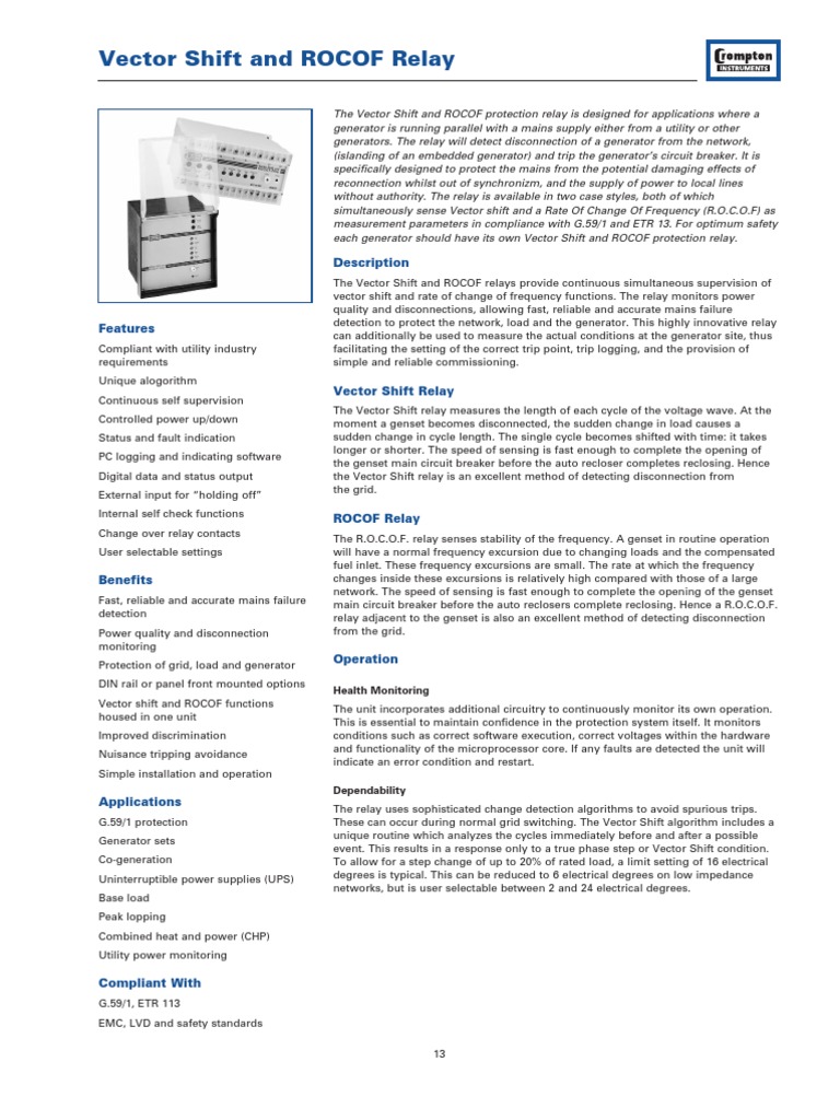P-Vector Shift & ROCOF | PDF | Relay | Electrical Grid