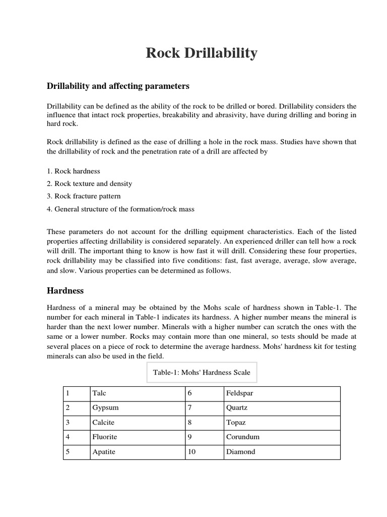 Rock Drillability: Drillability and Affecting Parameters | PDF | Minerals | Natural Materials