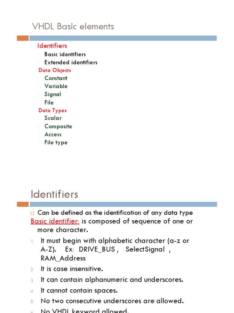 VHDL Elements | PDF | Data Type | Array Data Type