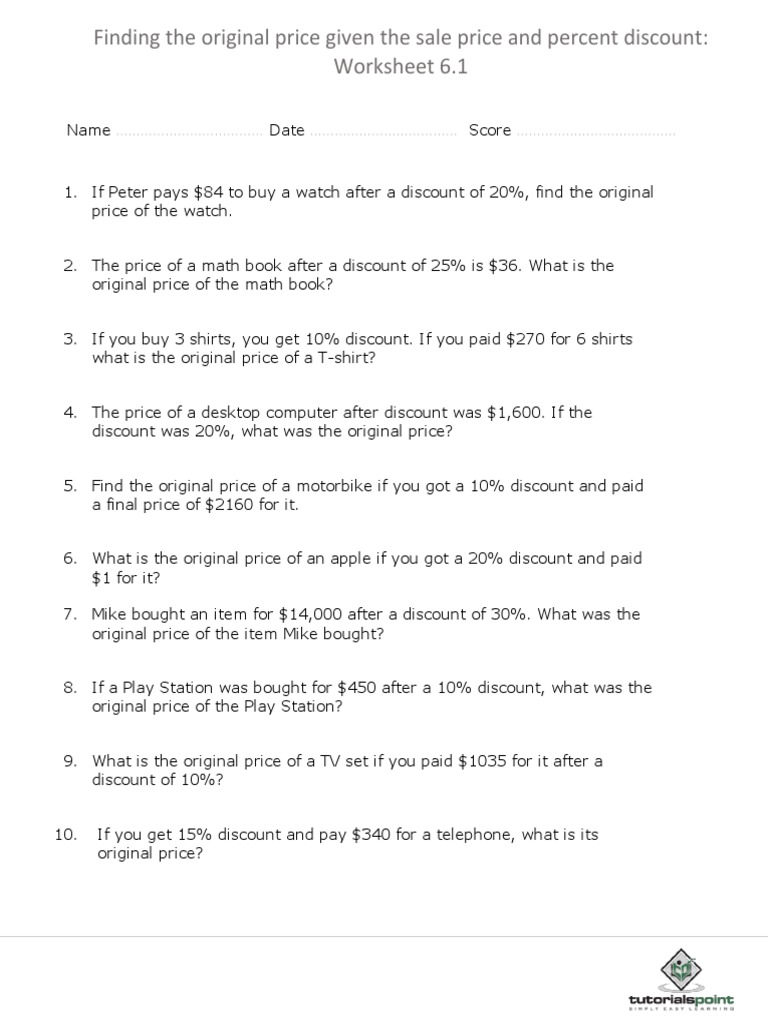 Original Price Calculation Worksheet | PDF | Home & Garden