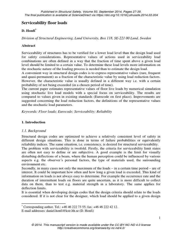Serviceability Floor Loads: Division of Structural Engineering, Lund ...