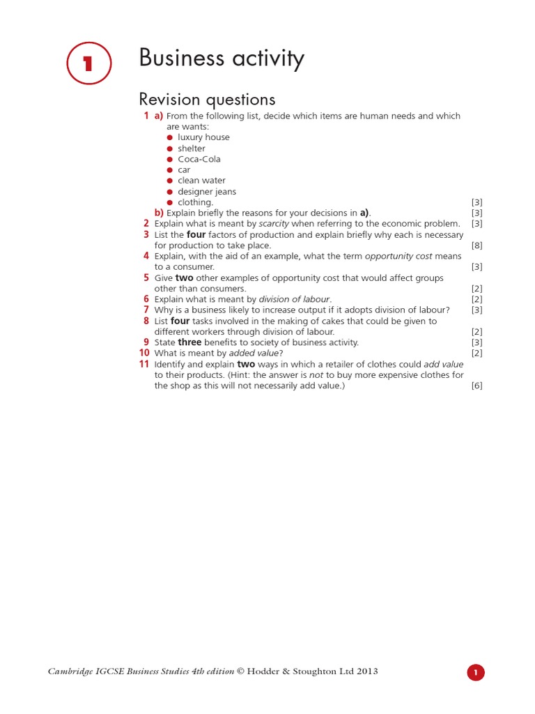 Business Activity: Revision Questions | PDF | Division Of Labour ...