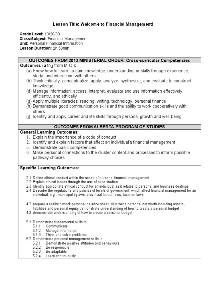 Financial Management Introduction Lesson | PDF | Learning | Cognition