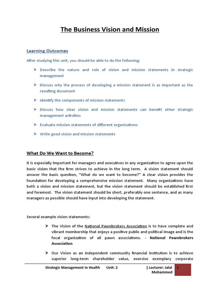 Crafting Effective Vision and Mission Statements | PDF | Strategic ...