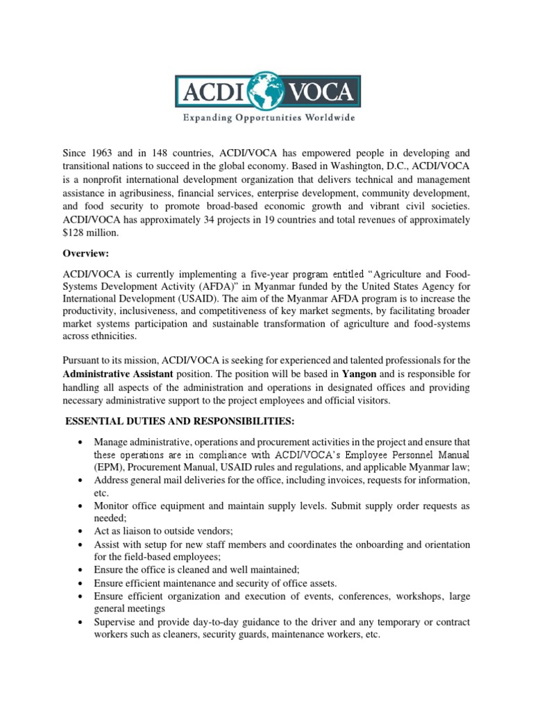 Administrative Assistant Job Ad | PDF | United States Agency For ...