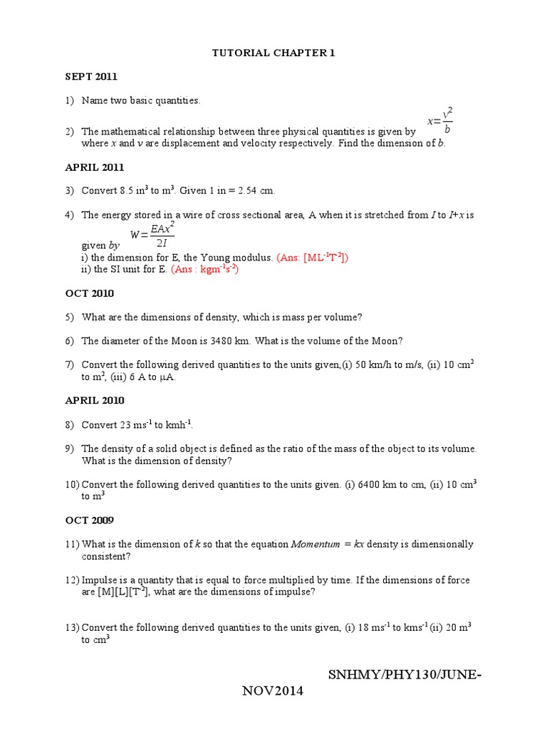 Tutorial Chapter 1 | Download Free PDF | Volume | Quantity