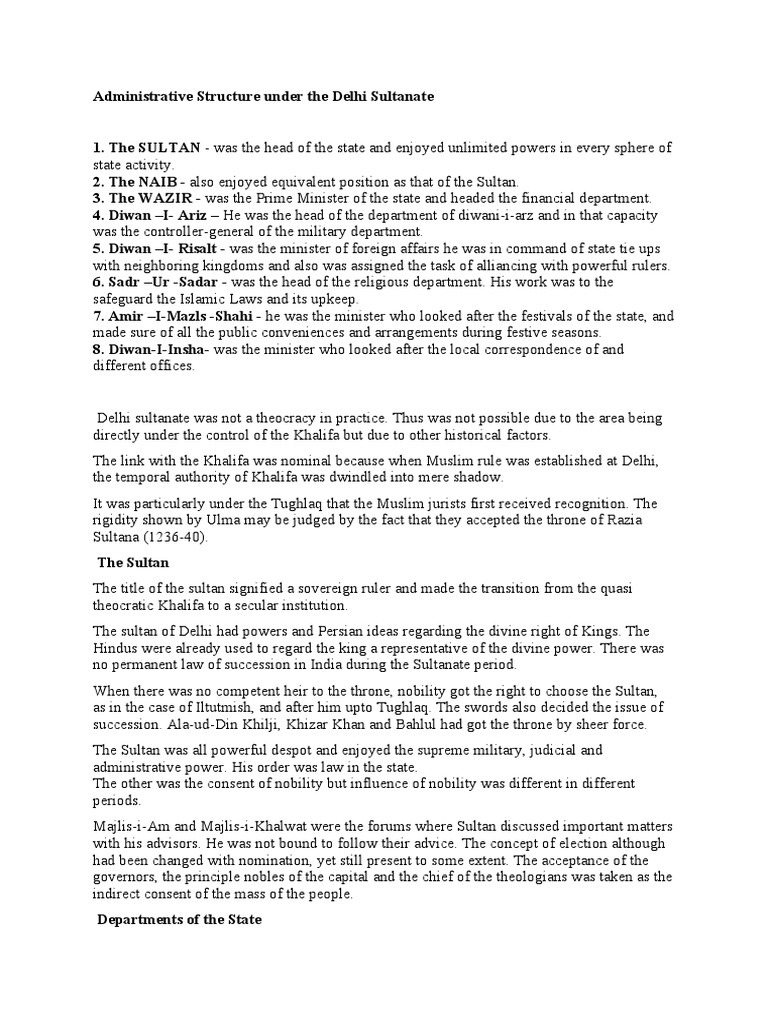 Delhi Sultanate Administrative Structure | PDF | Sikhism | Agriculture